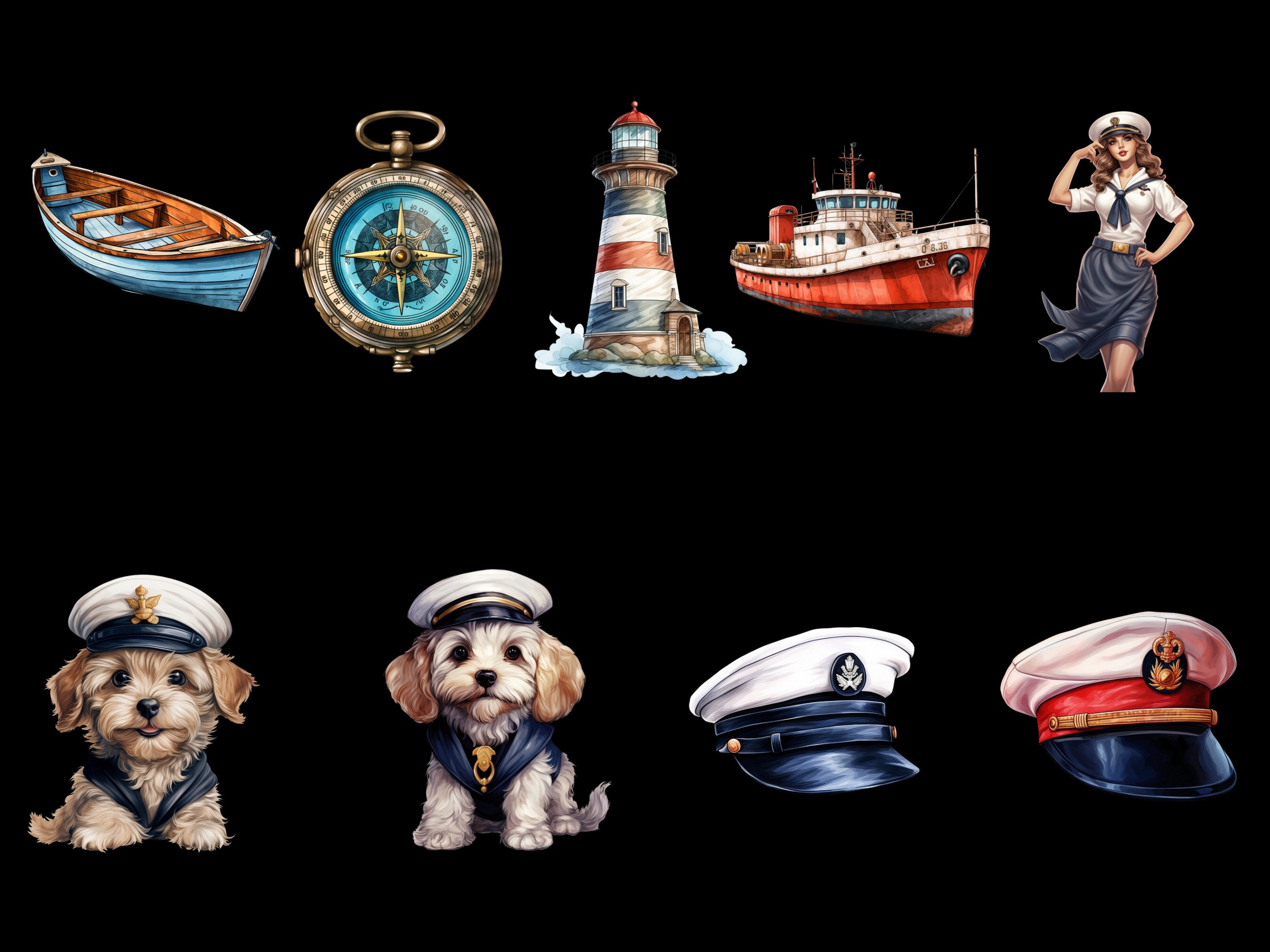 Watercolor Nautical Clipart Bundle | Nautical PNG | Sublimation ...