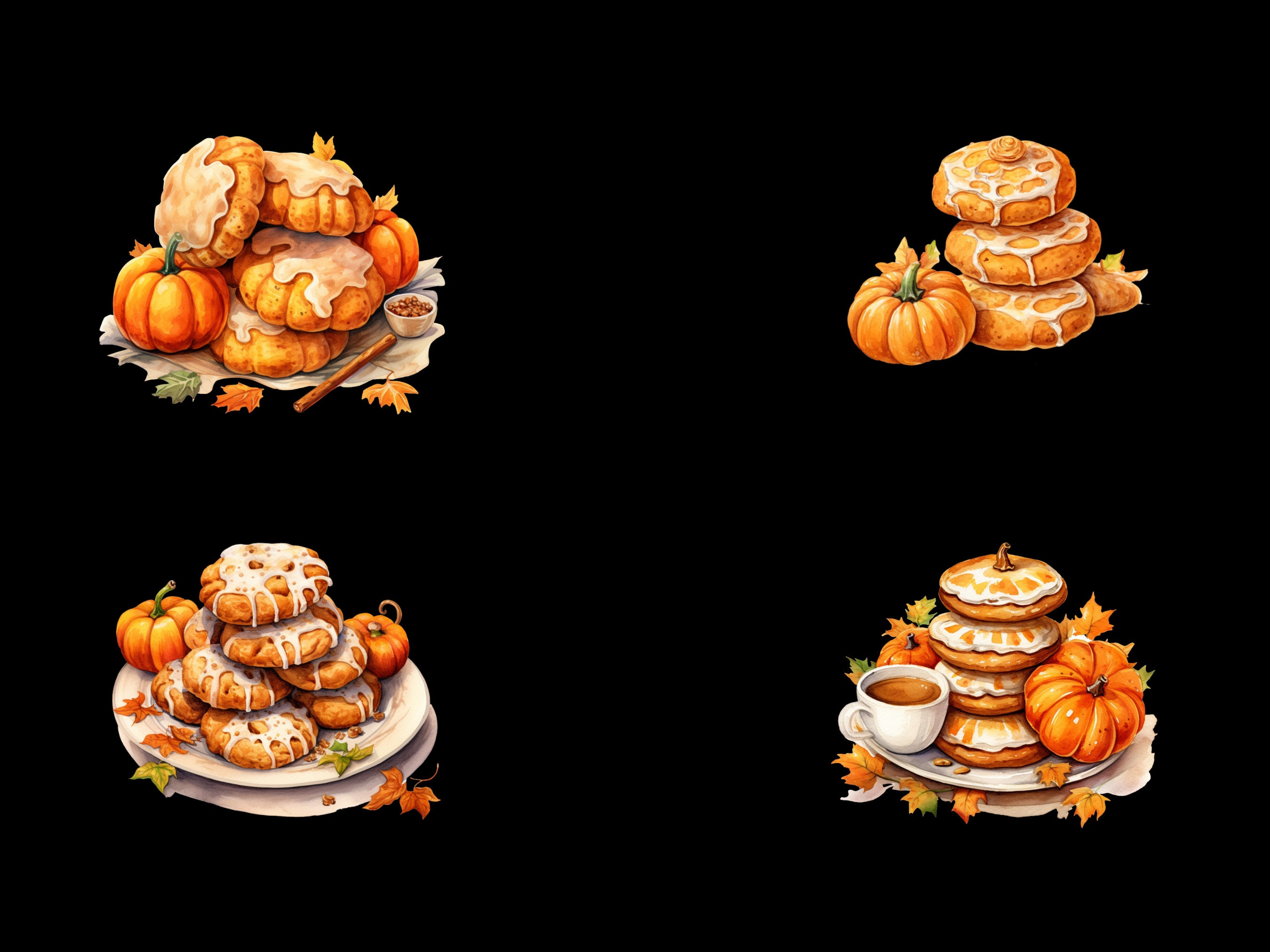 Watercolor Pumpkin Spiced Cookies PNG Clipart Bundle Halloween Cookies ...