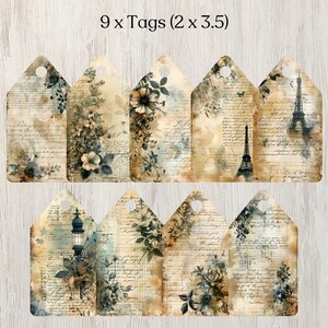 Vintage Script Junk Journal Tag Kit Script Printable Tag Vintage Paper ...