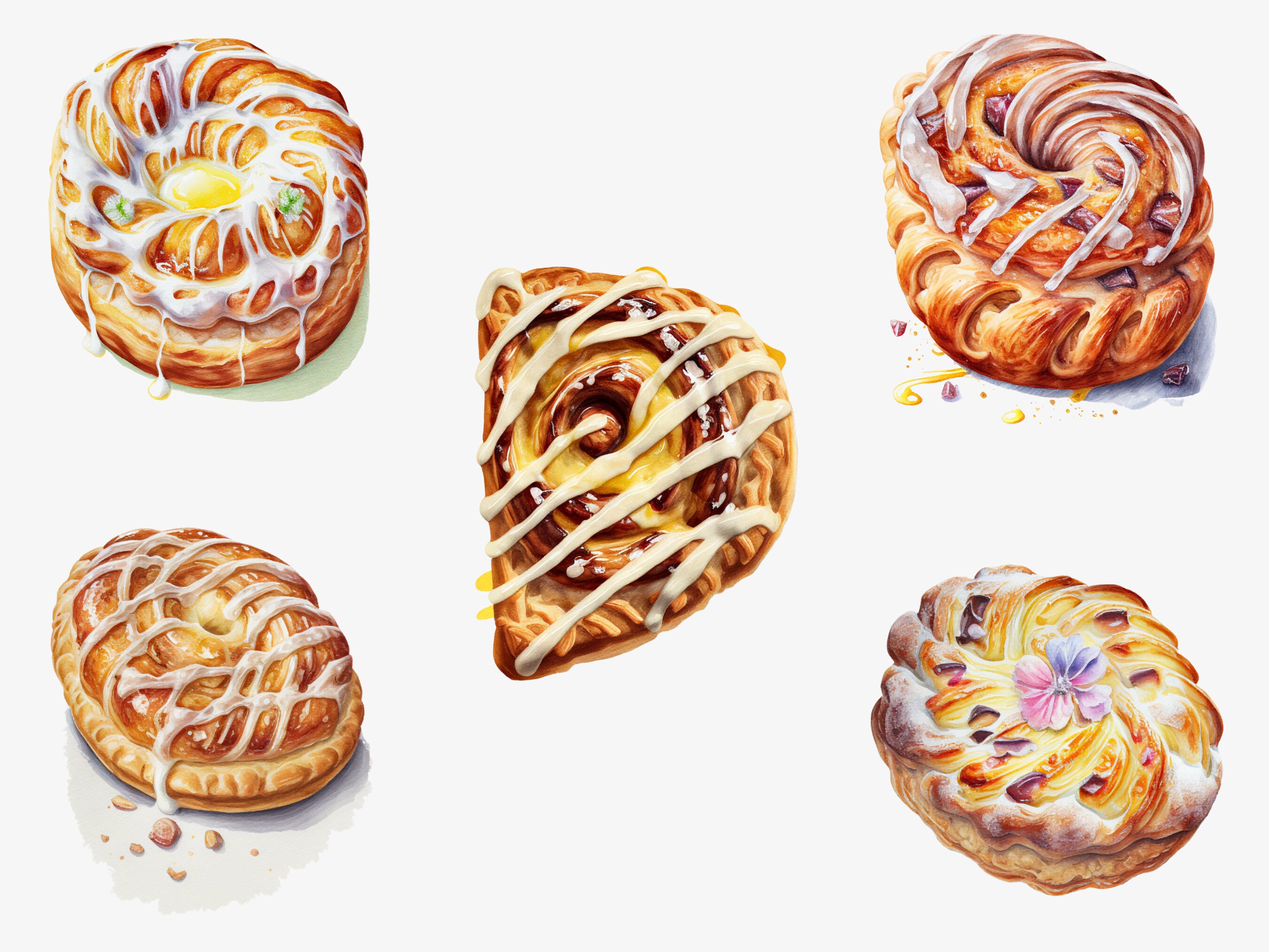 Watercolor Danish Pastry Clipart Bundle Danish Pastry Digital Images ...