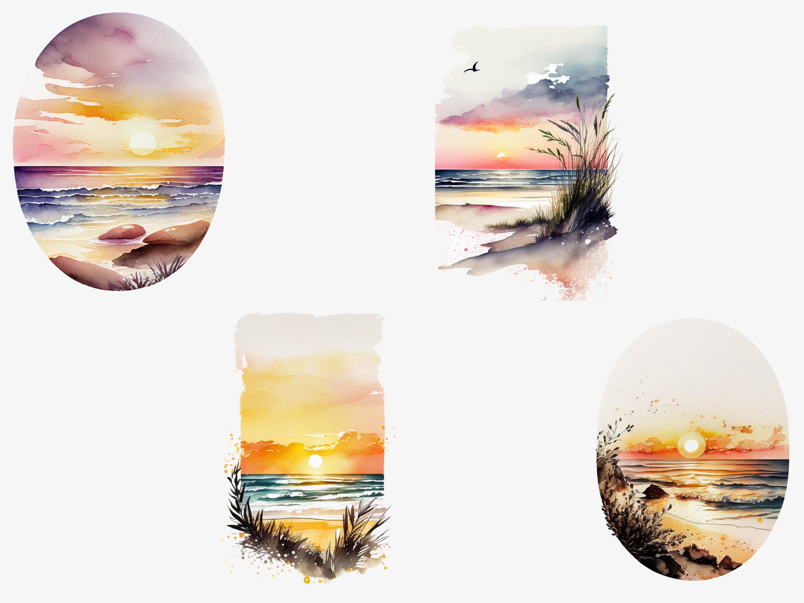 Watercolor Beach Sunset Clipart Bundle Beach Sunset Digital Images ...