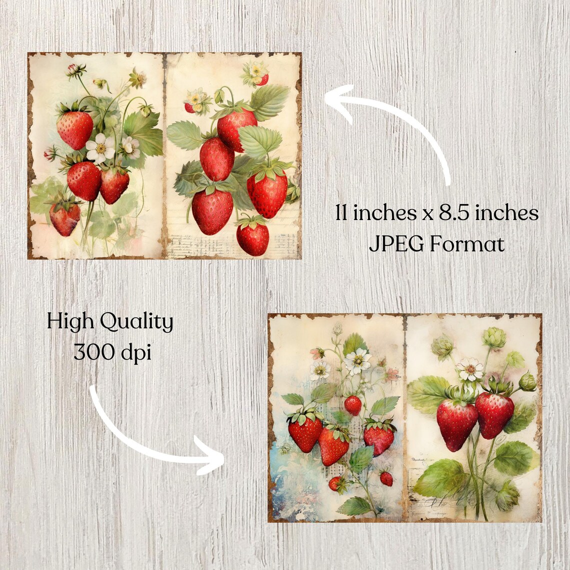 Strawberry Junk Journal Pages Printable Vintage Paper Craft Paper for ...
