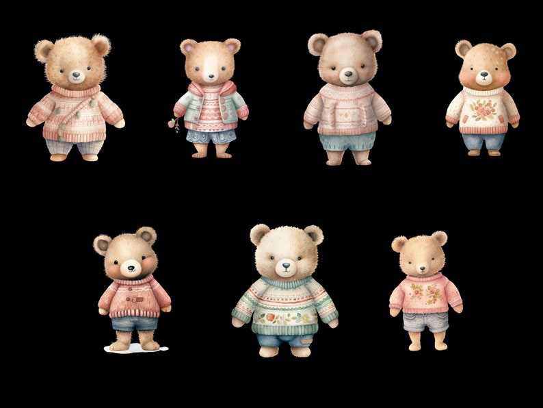 Watercolor Teddy Bear PNG Clipart Bundle Teddy Bear - Etsy