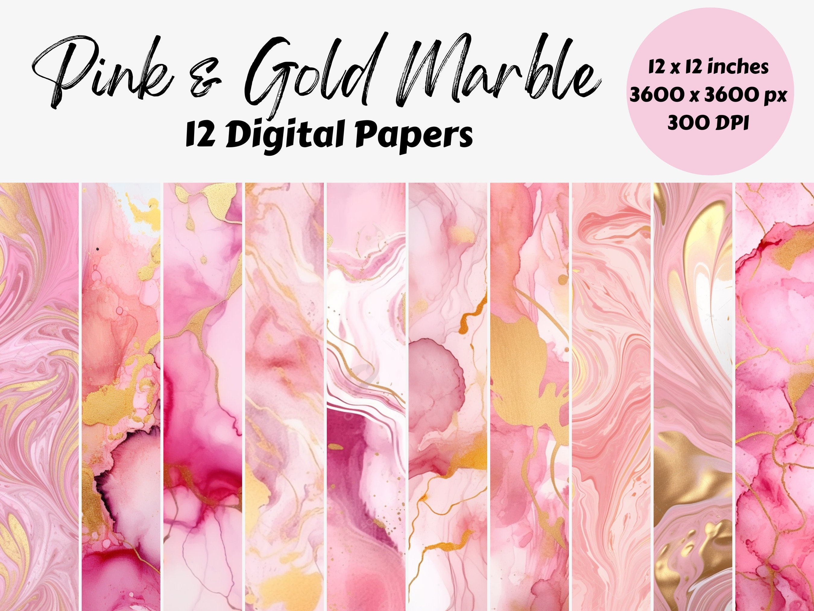 Pink and Gold Marble Digital Paper Marble Look Alcohol Ink Background ...