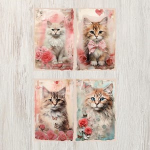 Valentines Cat Junk Journal Printable Page Animal Scrapbook Paper Kit ...