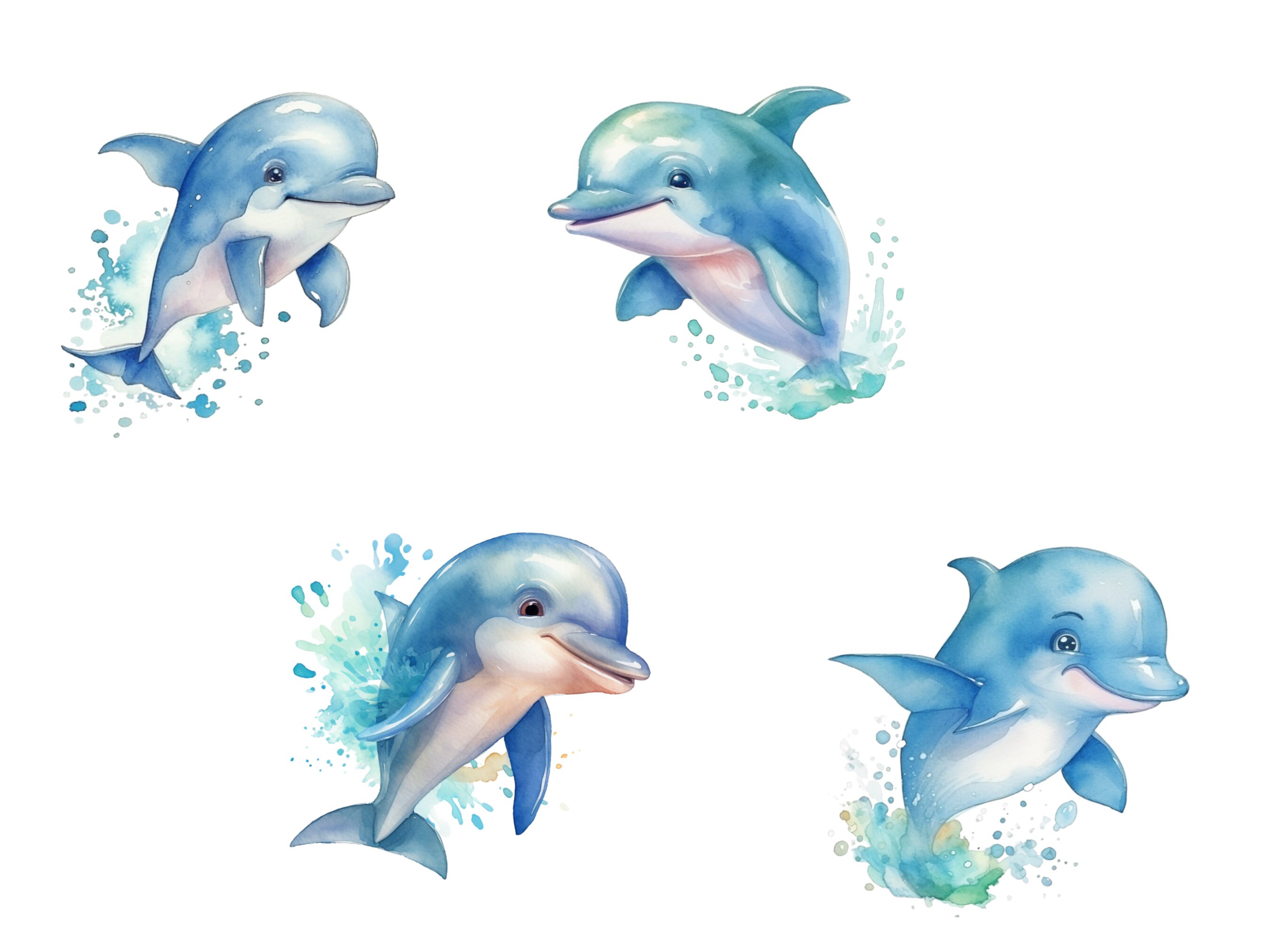Watercolor Dolphin Clipart Bundle Dolphin Digital Images Dolphin PNG ...