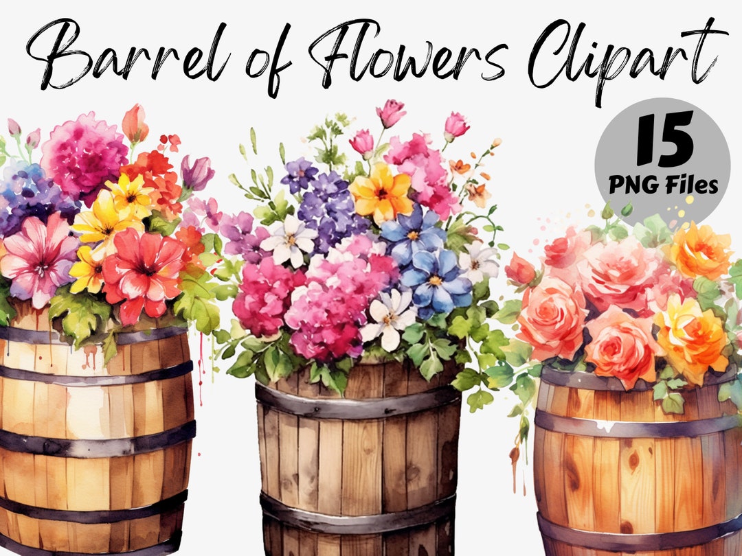 Watercolor Barrel of Flowers Clipart Bundle | Floral Digital Images ...