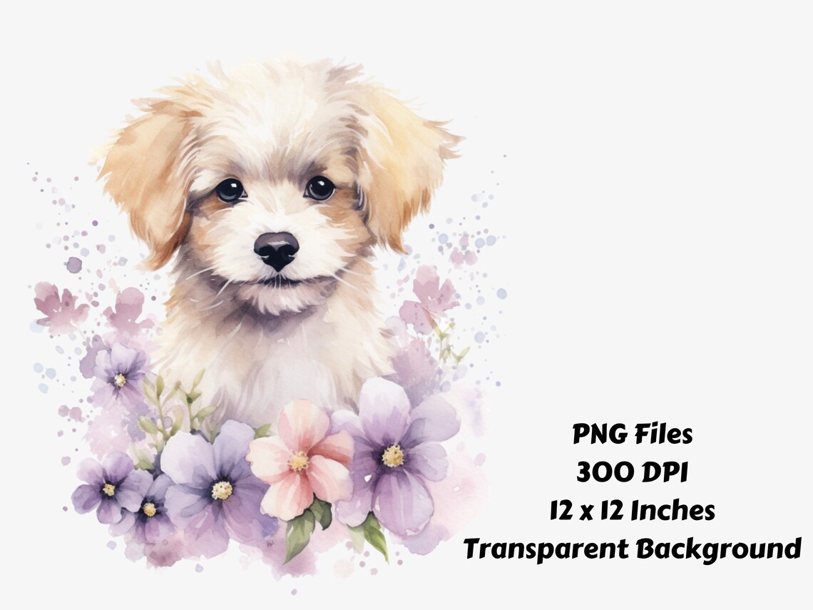 Watercolor Floral Puppy Clipart Bundle Puppy Graphics Puppy Sublimation ...