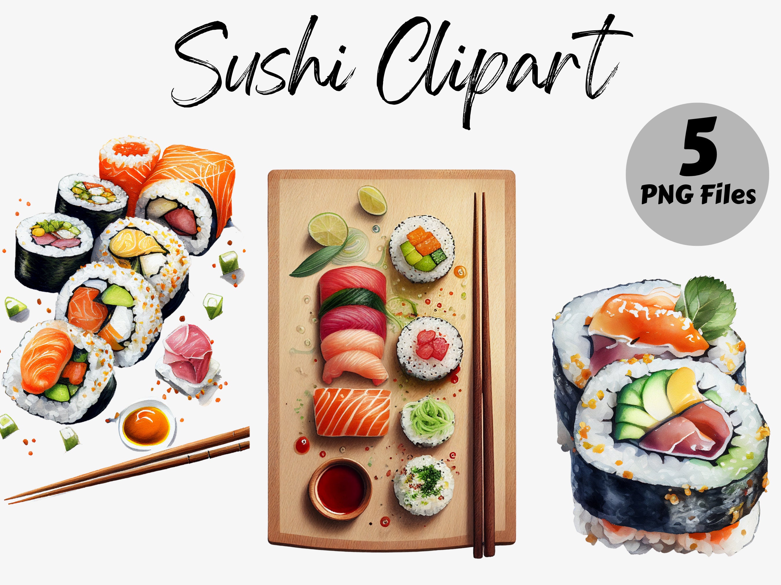 Watercolor Sushi Clipart Bundle Sushi Digital Images Sushi Graphics ...