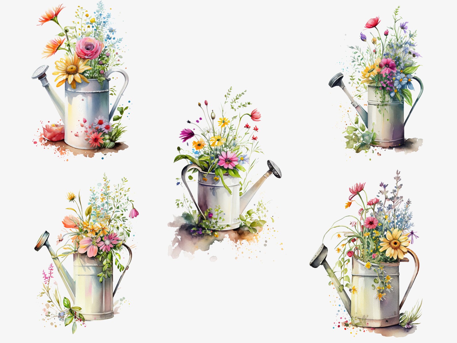 Watercolor Floral Watering Can Clipart Bundle Floral Watering Can ...