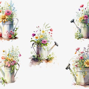 Watercolor Floral Watering Can Clipart Bundle | Floral Watering Can ...