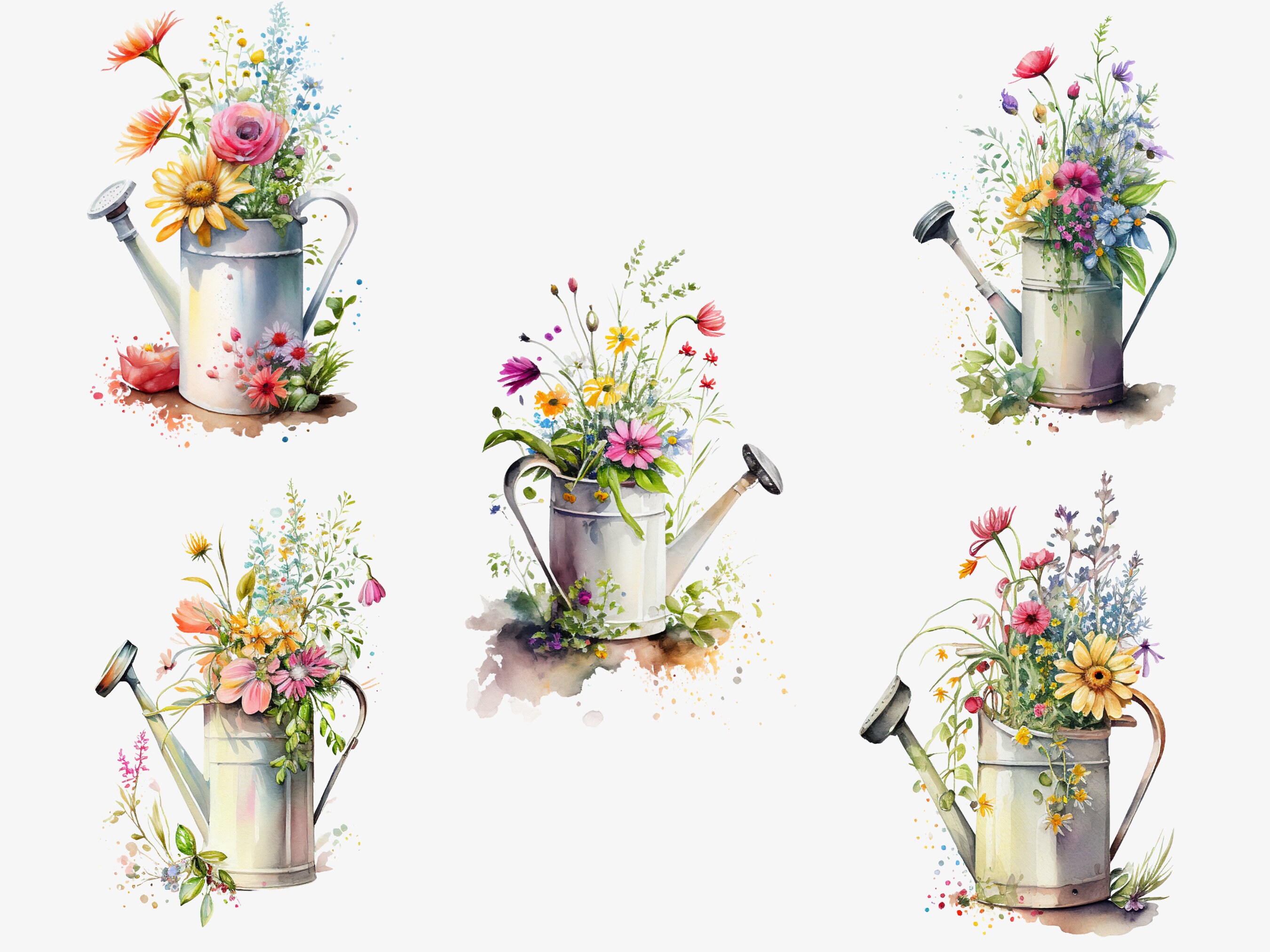 Watercolor Floral Watering Can Clipart Bundle Floral Watering Can ...