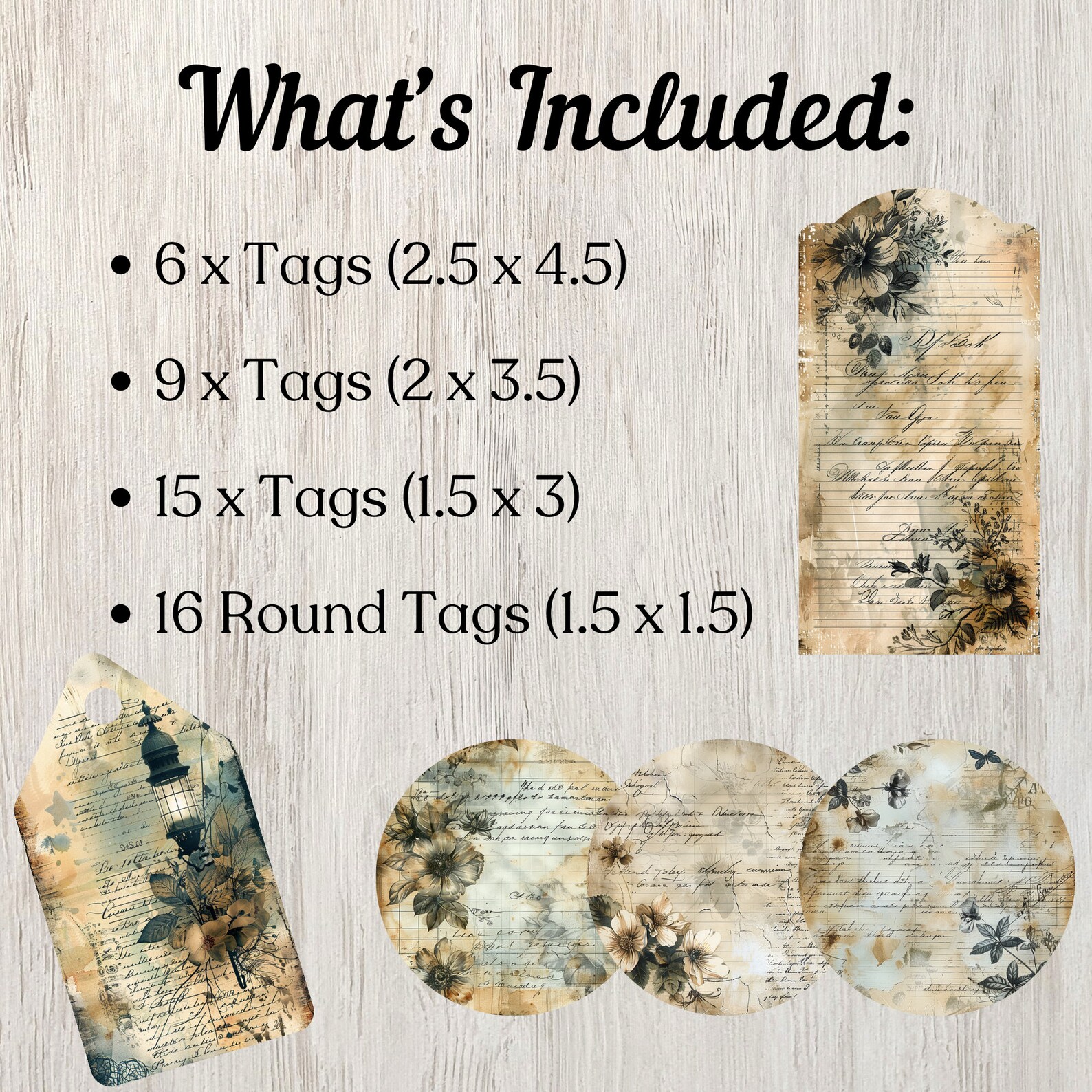 Vintage Script Junk Journal Tag Kit Script Printable Tag Vintage Paper ...