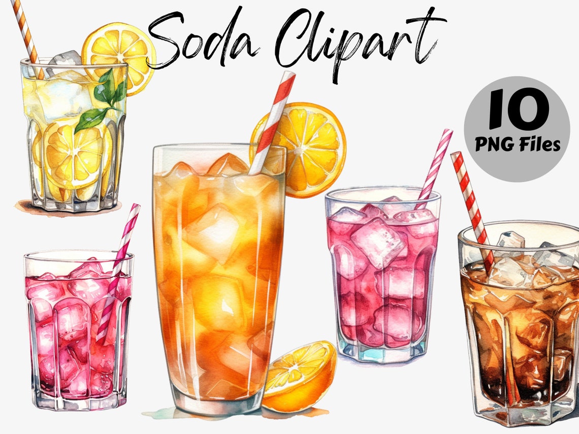 Watercolor Soda Clipart Bundle Soda PNG Soda Graphics Summer Drink PNG Pink Lemonade PNG Instant ...