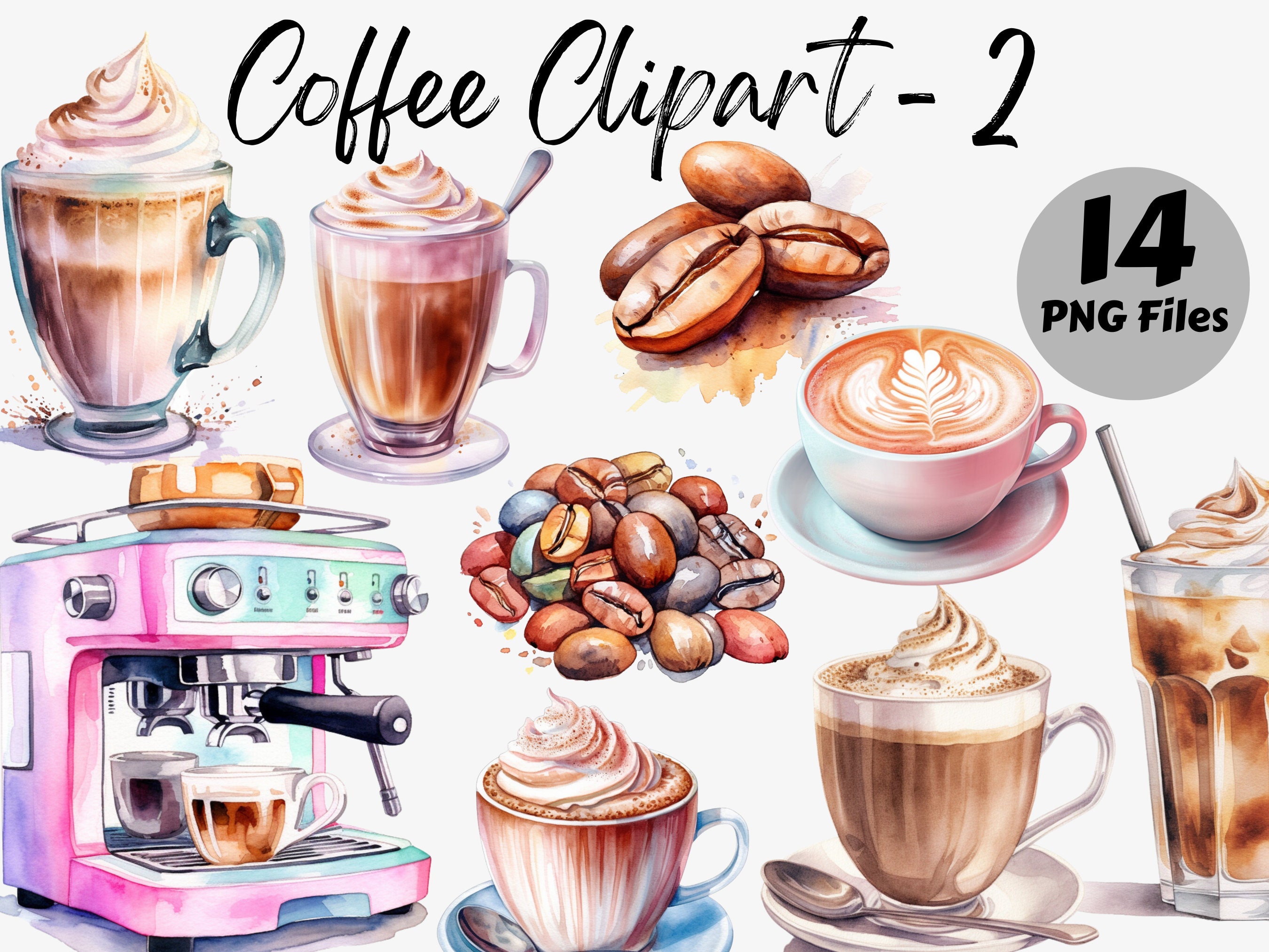 Watercolor Coffee Clipart Bundle Coffee Digital Images Watercolor ...