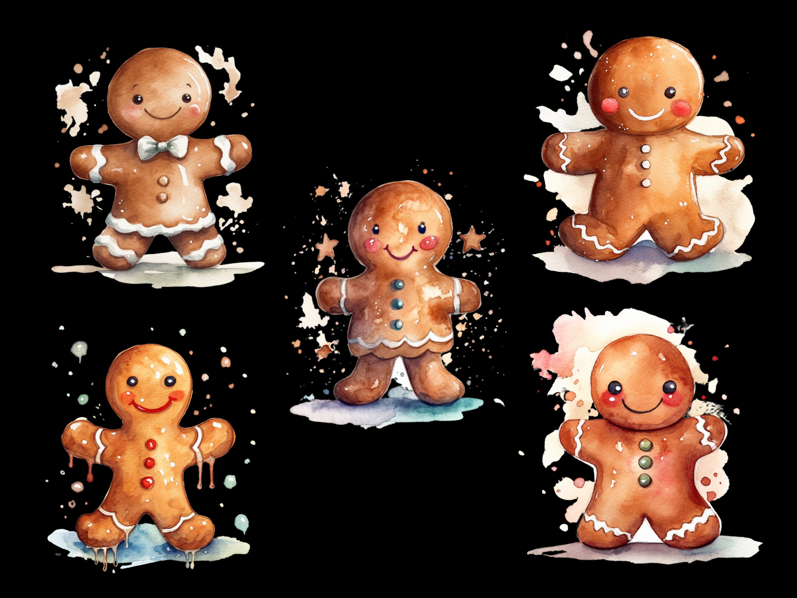 Watercolor Gingerbread Man Clipart Bundle | Gingerbread Graphics ...