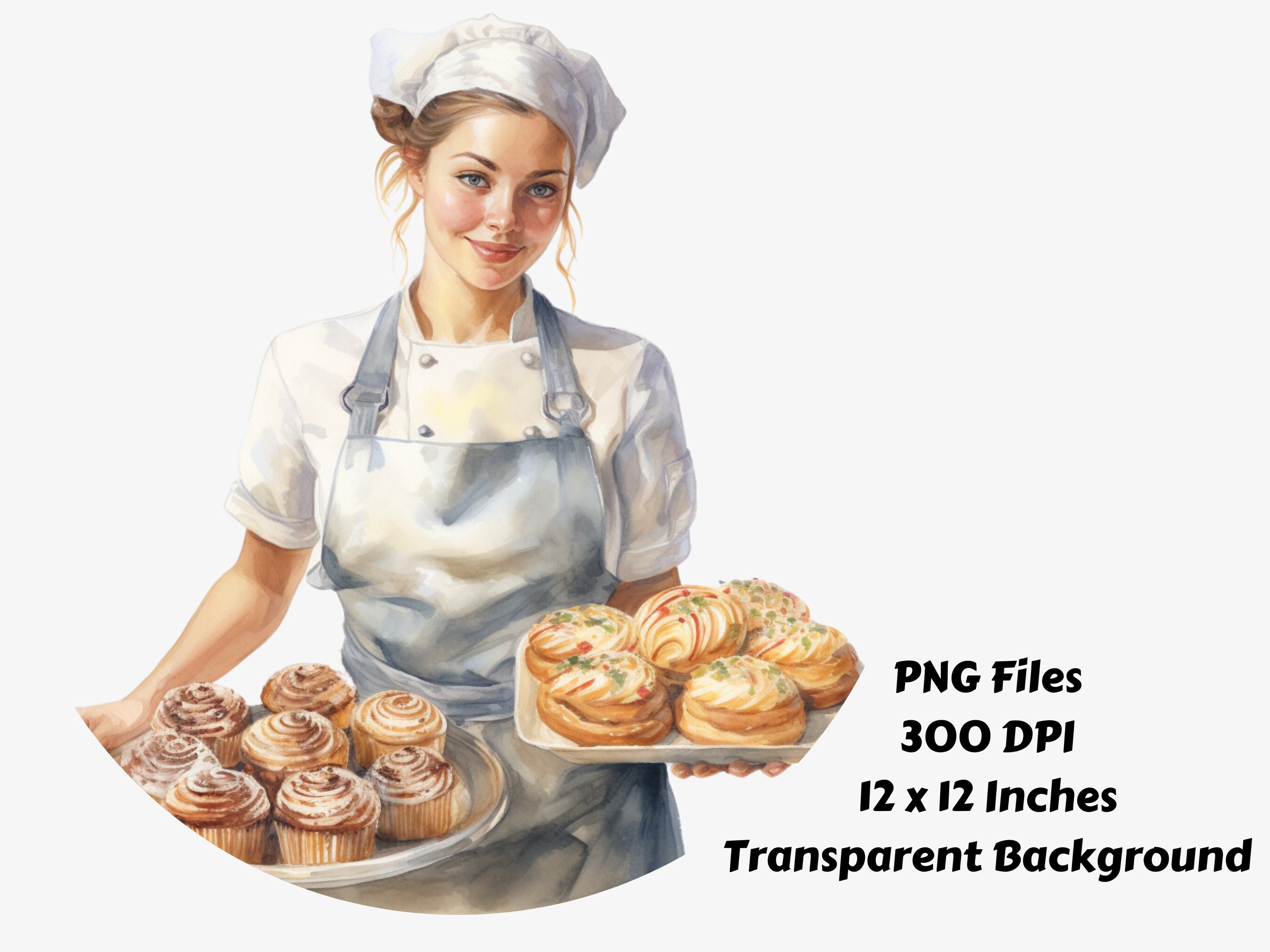 Watercolor Pastry Chef Clipart | Baker PNG | Patisserie Clipart | Chef ...