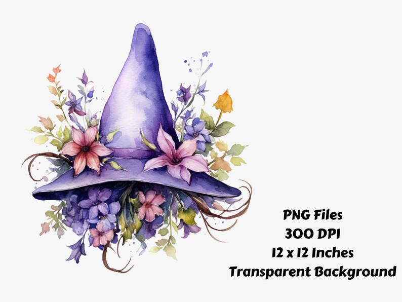 Watercolor Floral Witches Hat Clipart Bundle Floral Digital - Etsy