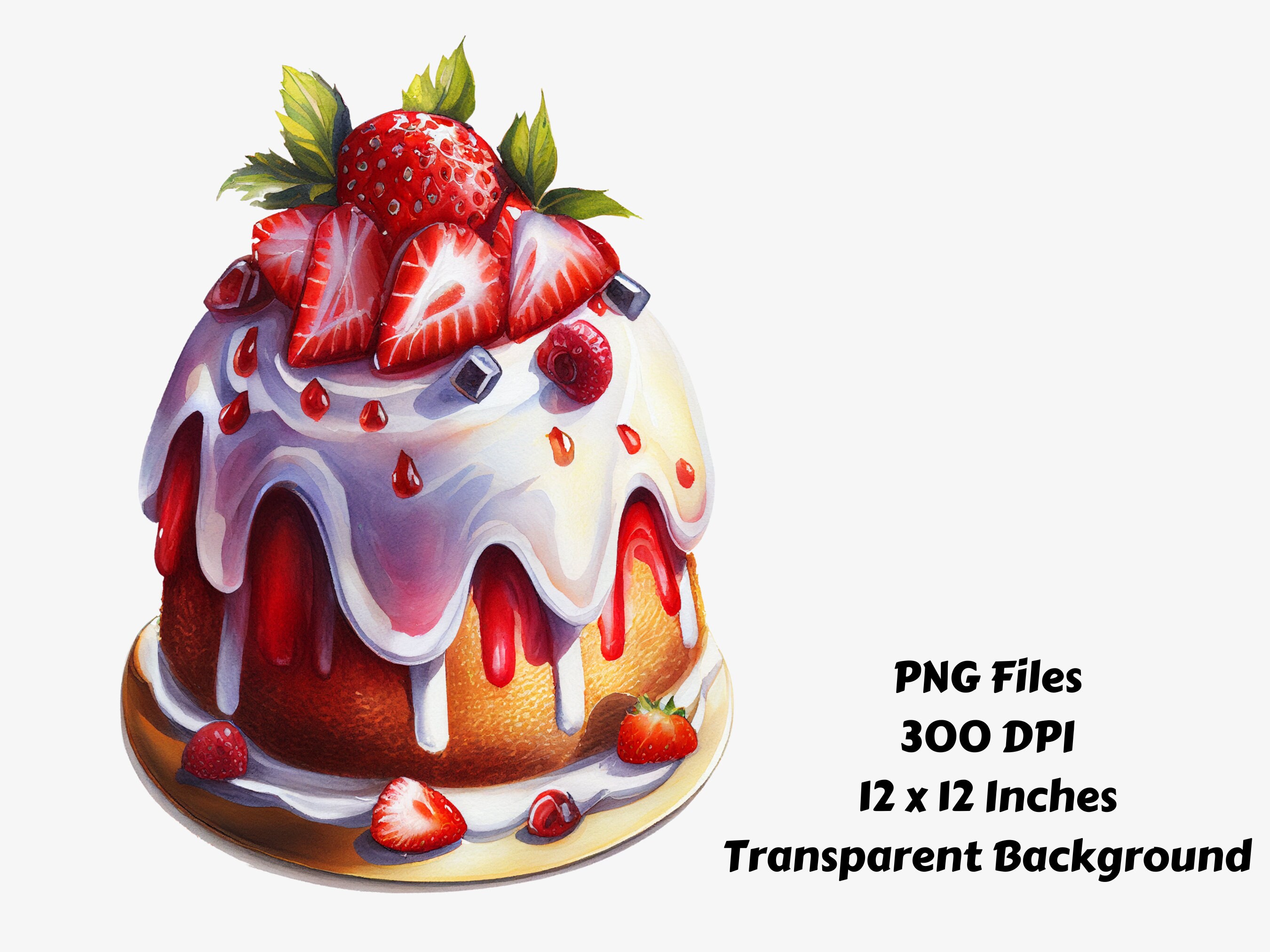 Watercolor Strawberry Cake Clipart Bundle Strawberry Cake Digital ...