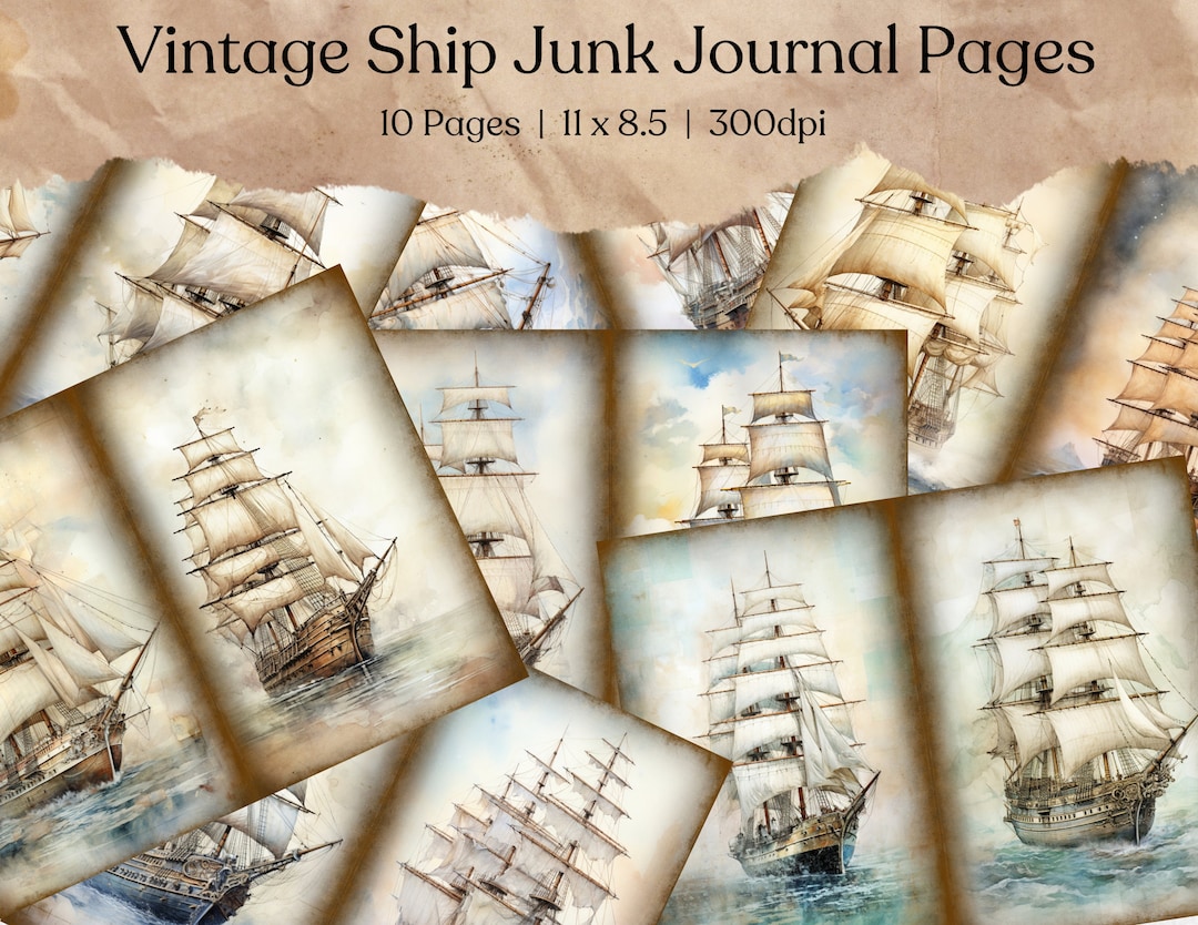 Vintage Ship Junk Journal Pages Digital Ocean Scrapbook Supplies ...