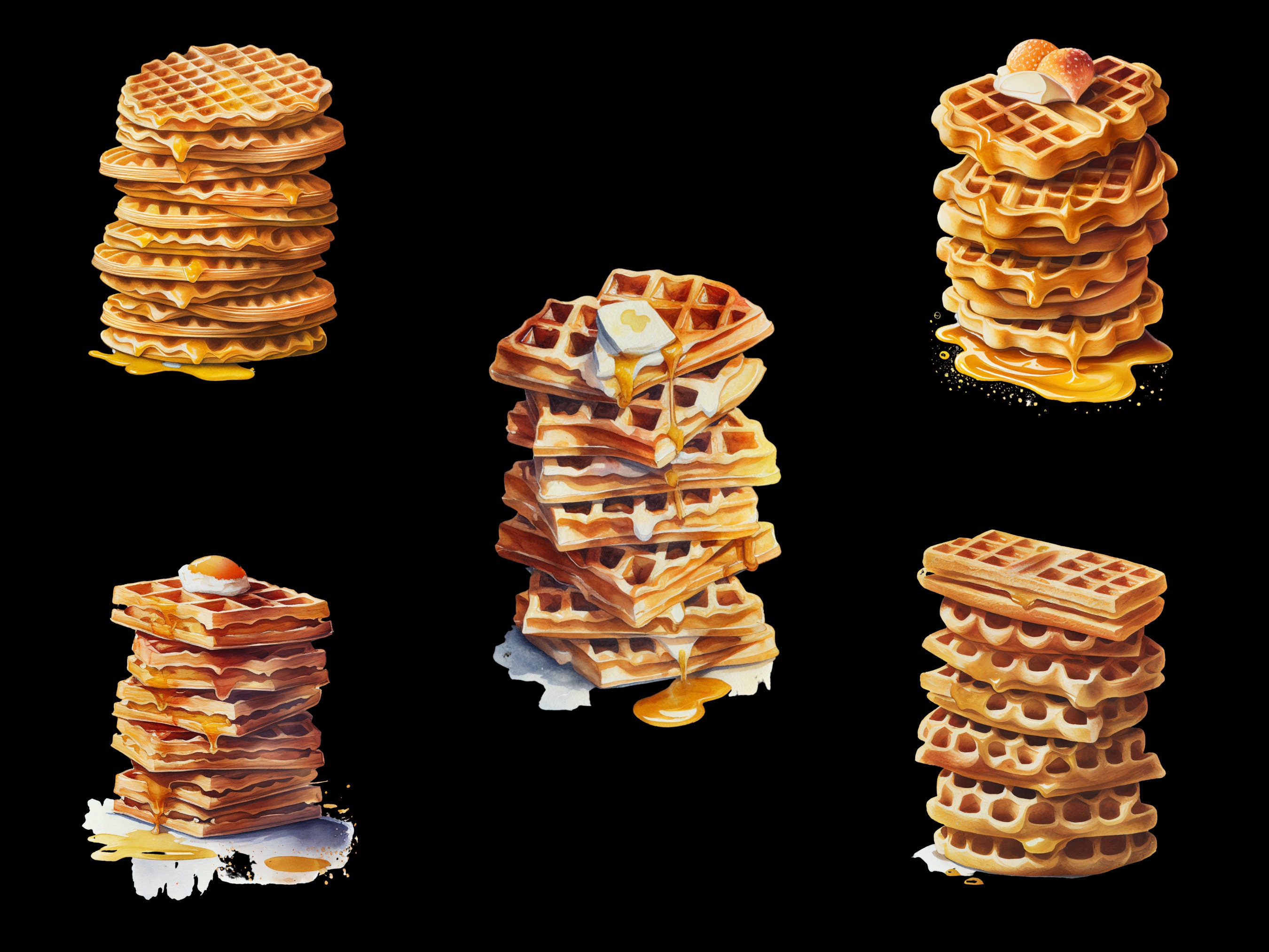 Watercolor Waffle Clipart Bundle Waffle Digital Images Waffle Graphics ...