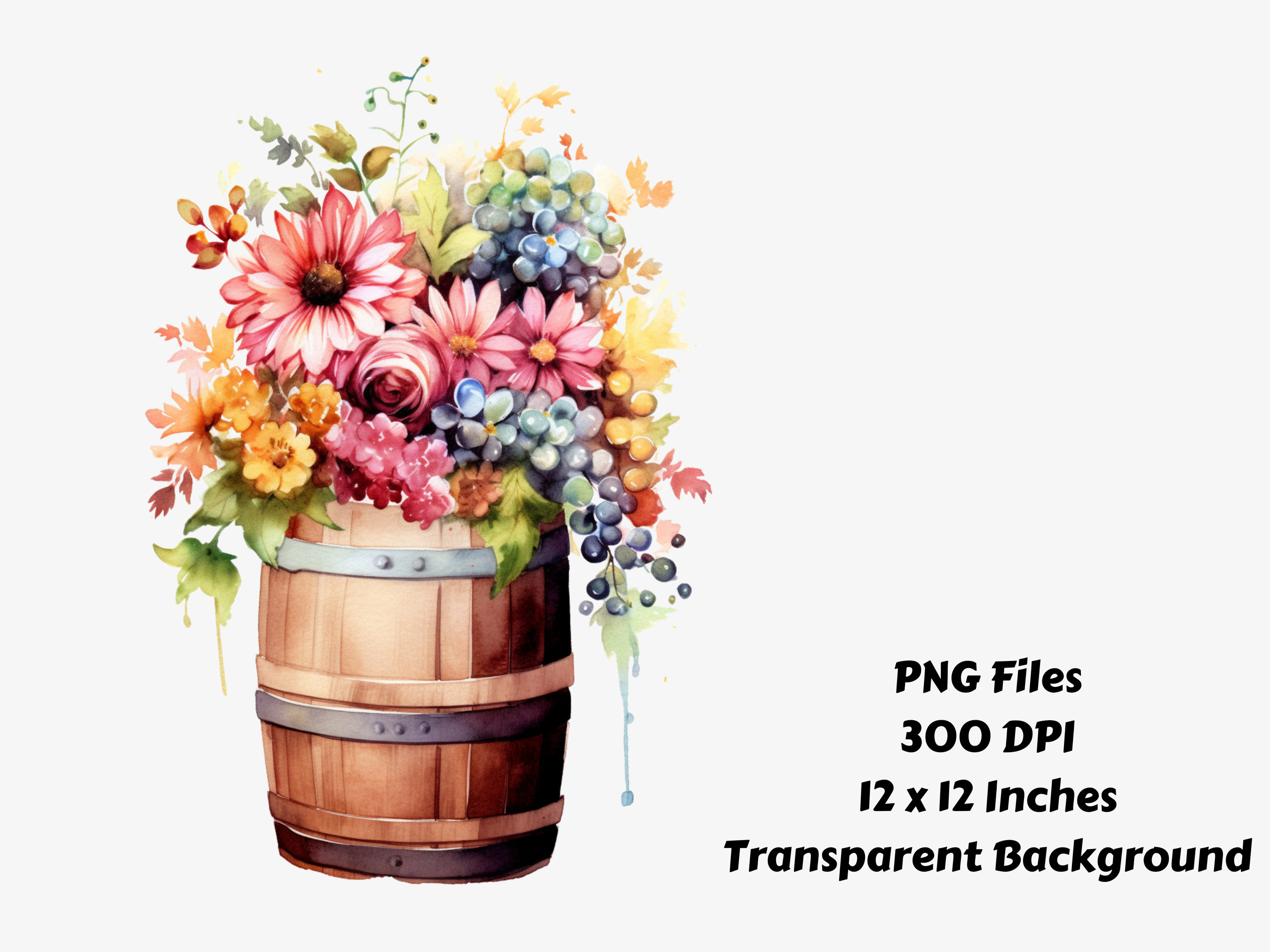 Watercolor Barrel of Flowers Clipart Bundle Floral Digital - Etsy