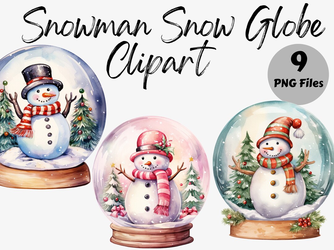 Watercolor Snowman Snow Globe Clipart Bundle | Snow Globe PNG ...