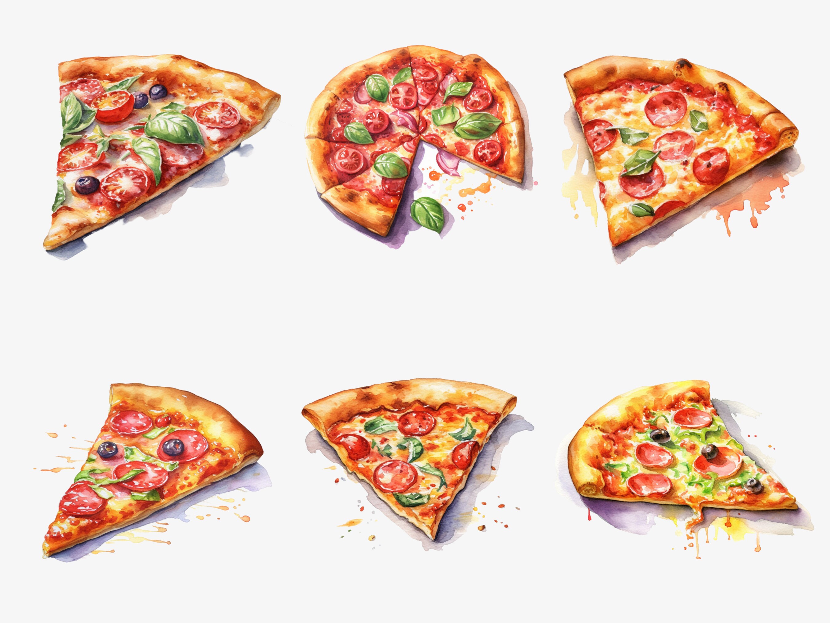 Watercolor Pizza Clipart Bundle Pizza PNG Fast Food Graphics Pizza ...