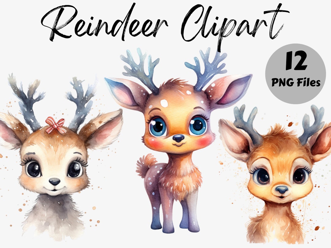 Watercolor Reindeer Clipart Bundle | Christmas PNG | Cute Reindeer ...