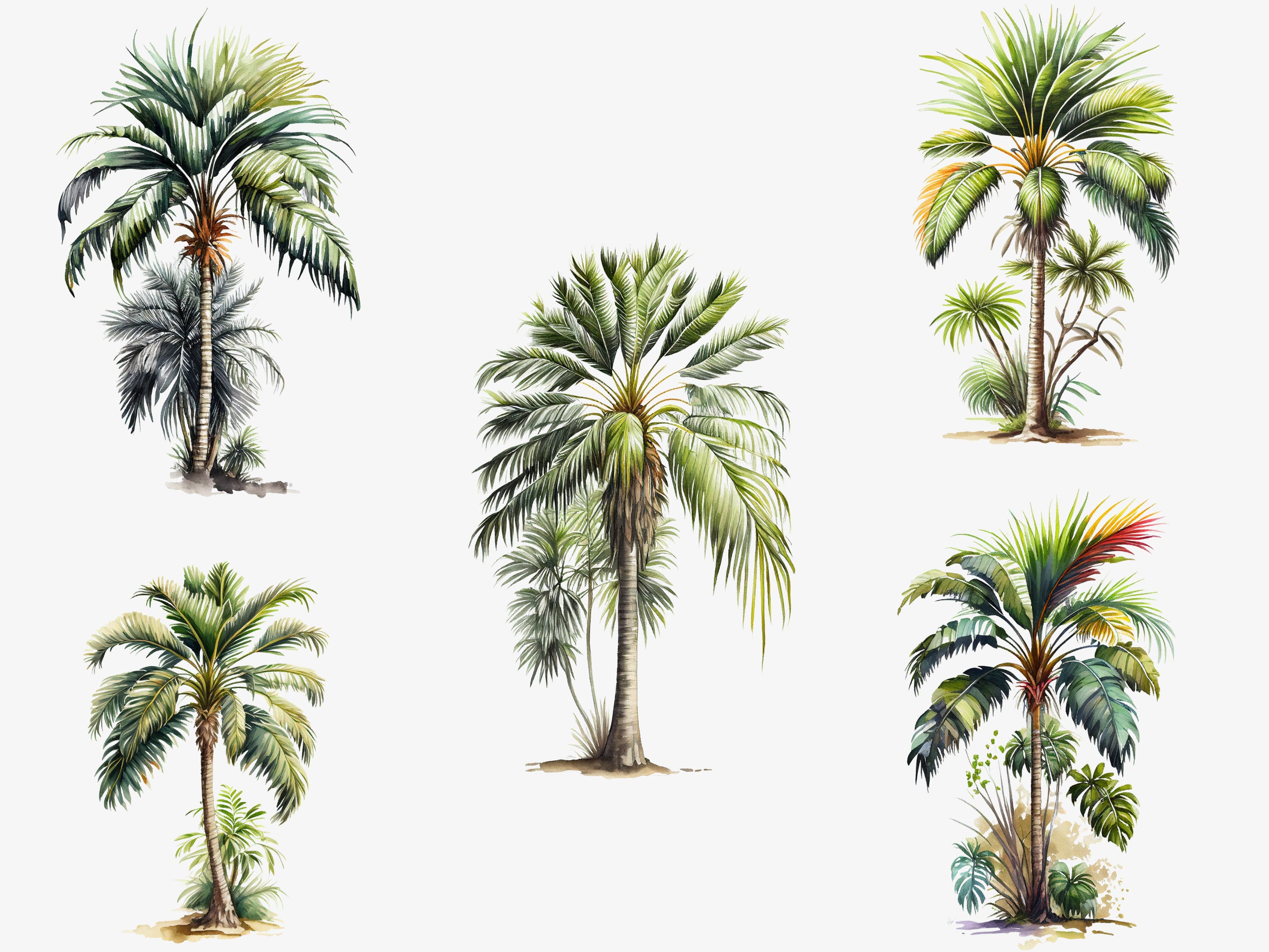 Watercolor Palm Tree Clipart Bundle | Palm Tree Digital Images | Palm ...