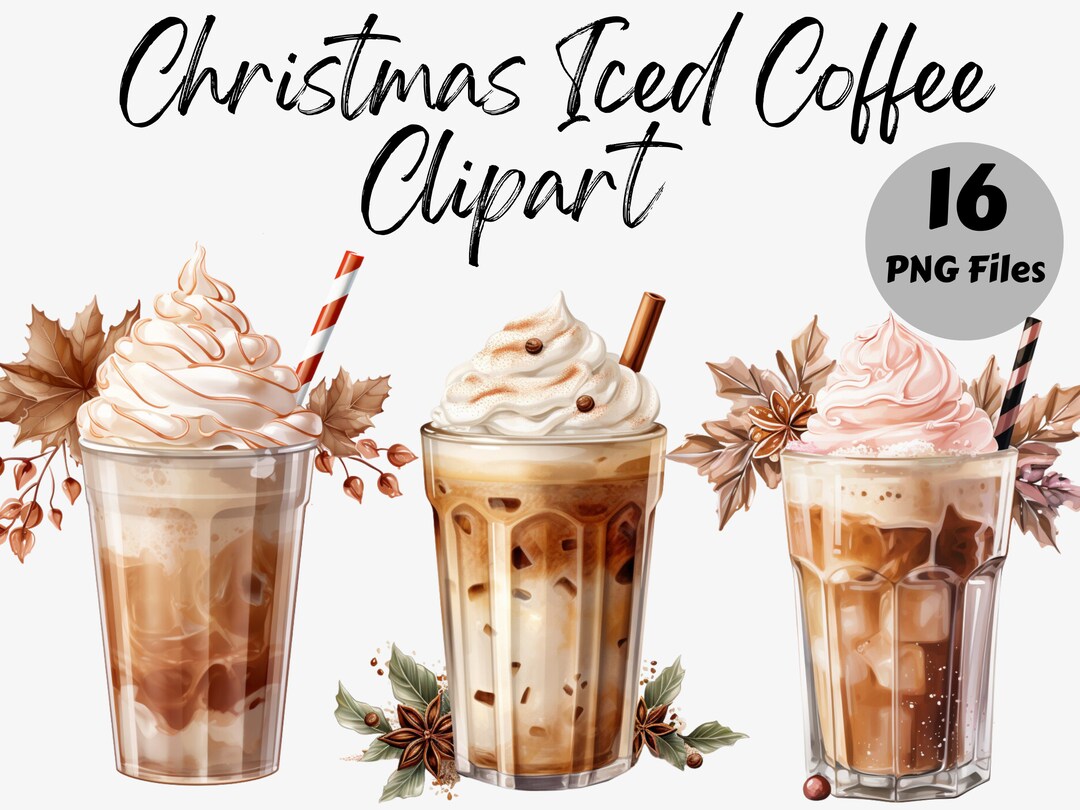 Watercolor Christmas Iced Coffee Clipart | Christmas PNG | Sublimation ...