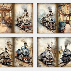 Vintage Train Junk Journal Pages | Digital Scrapbook Paper | Locomotive ...
