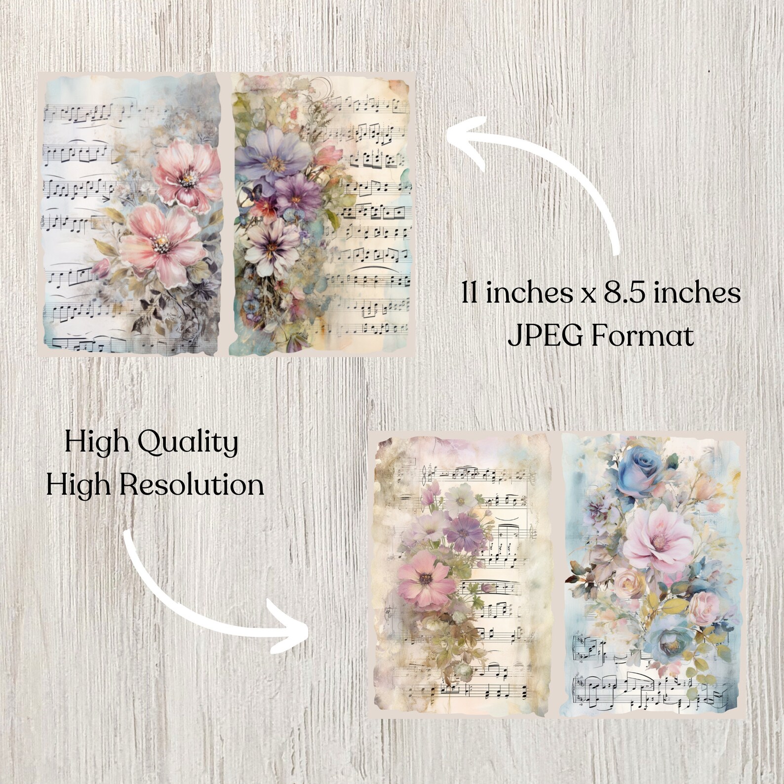 Floral Music Page Digi Kit | Printable Music Pages | Junk Journal ...