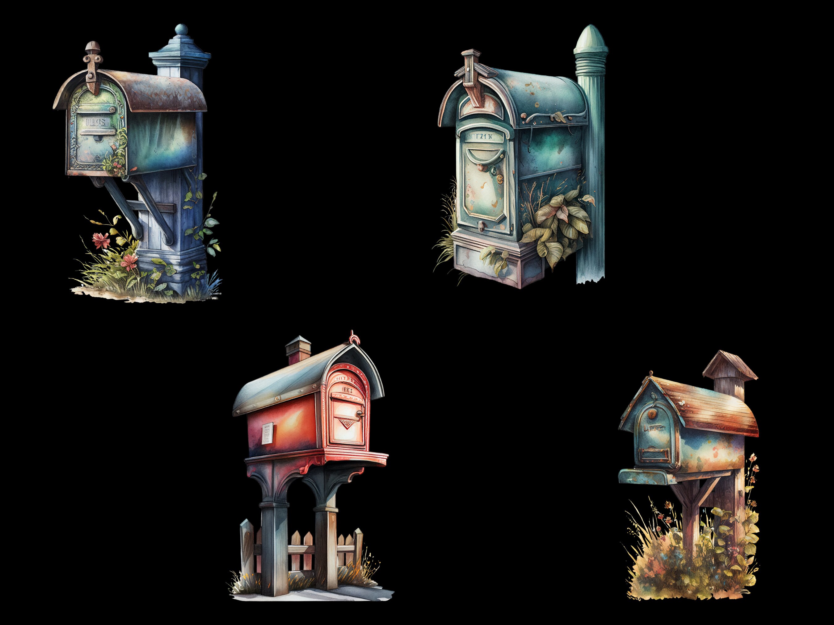 Watercolor Mailbox Clipart Bundle Mailbox Digital Images Mailbox ...