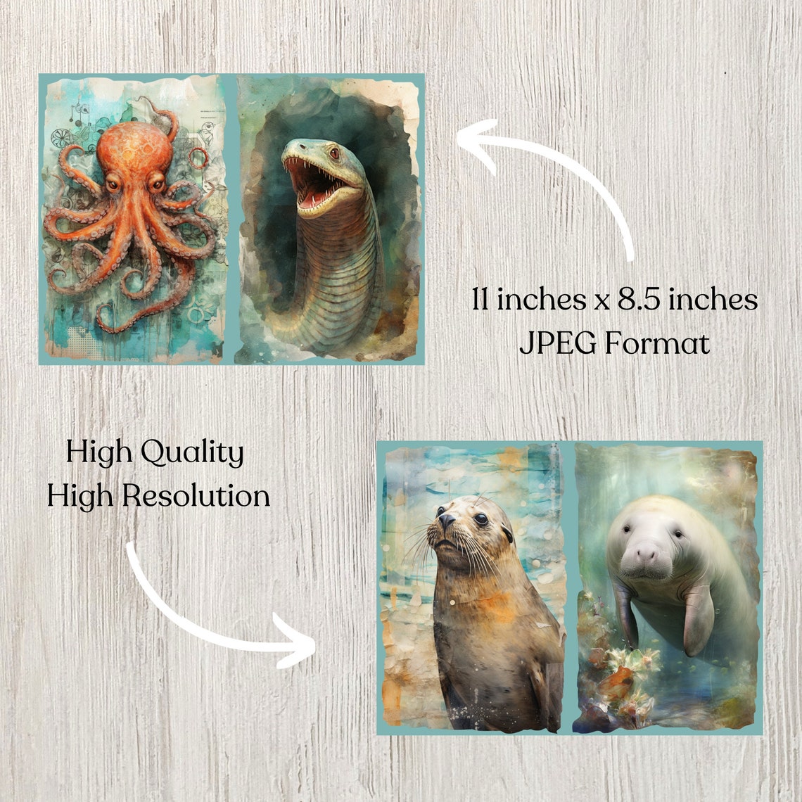 Ocean Animal Junk Journal Bundle | Background Paper | Digital Paper ...