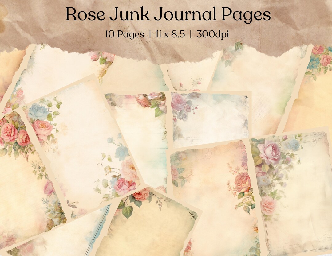 Rose Junk Journal Pages | Vintage Rose Junk Journal Kit | Junk Journal ...