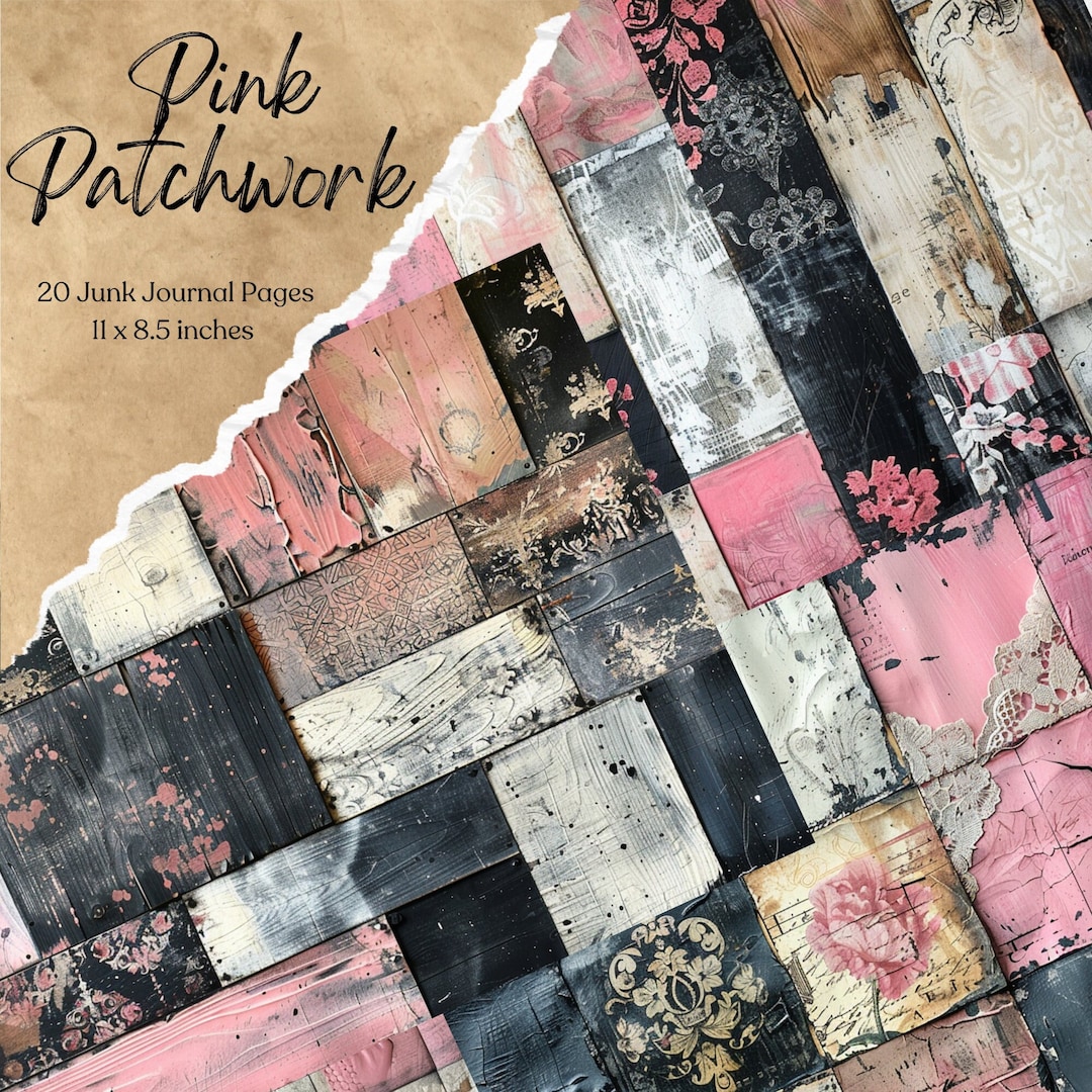 Pink Patchwork Junk Journal Pages Digital Papers Printable Journal Pages Scrapbook Cards Paper ...