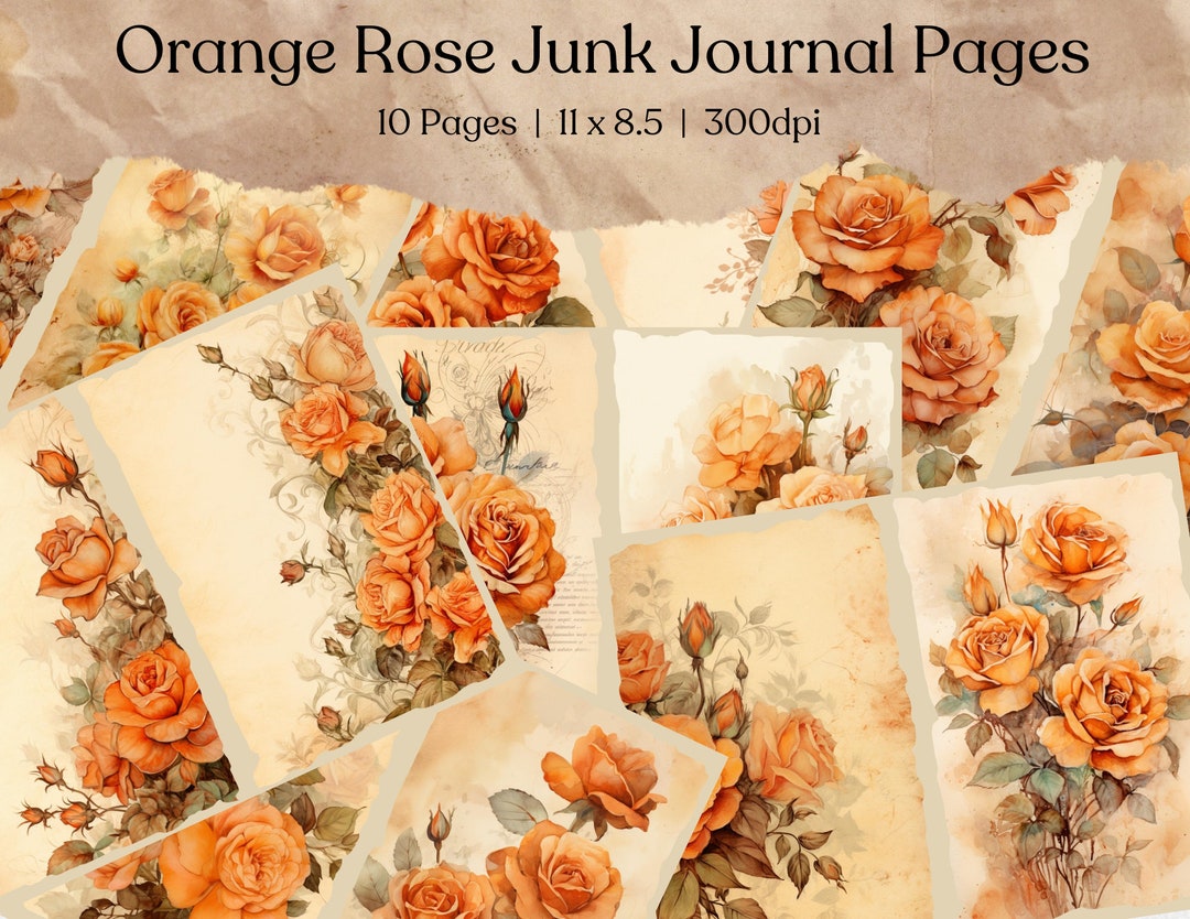 Orange Rose Junk Journal Pages | Vintage Rose Junk Journal Kit | Junk ...