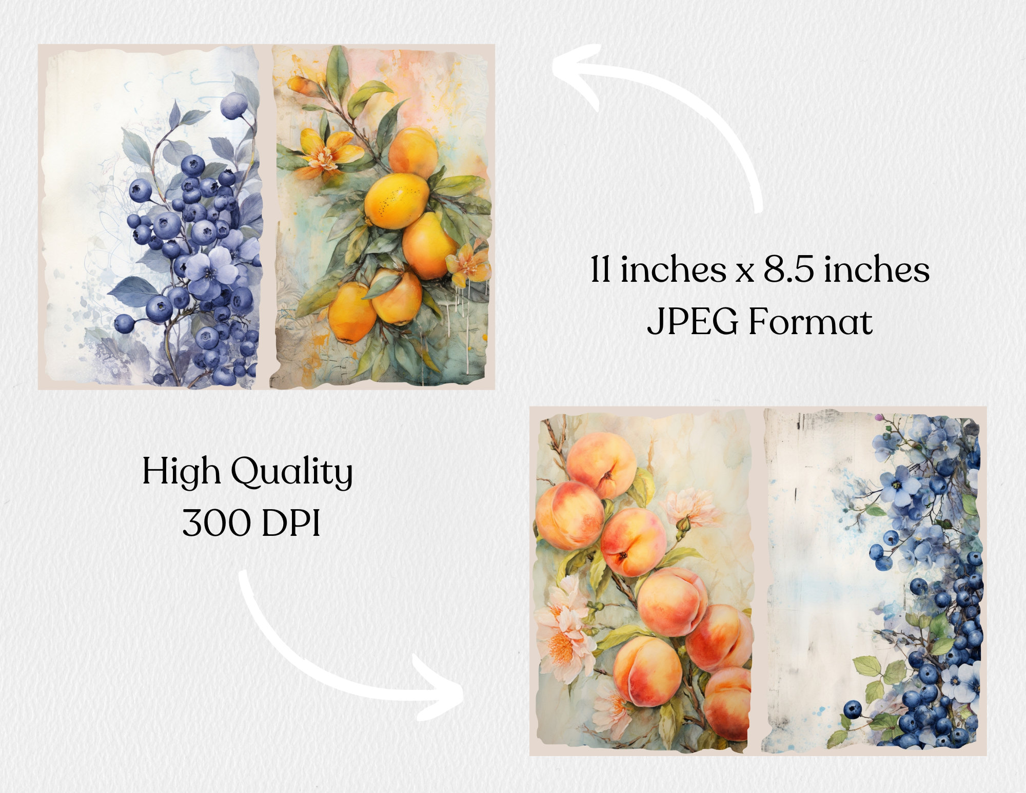 Fruit Junk Journal Pages Digital Scrapbook Paper Kit Printable Summer ...