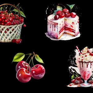 Watercolor Cherry Clipart Bundle | Cherry Digital Images | Cherry ...