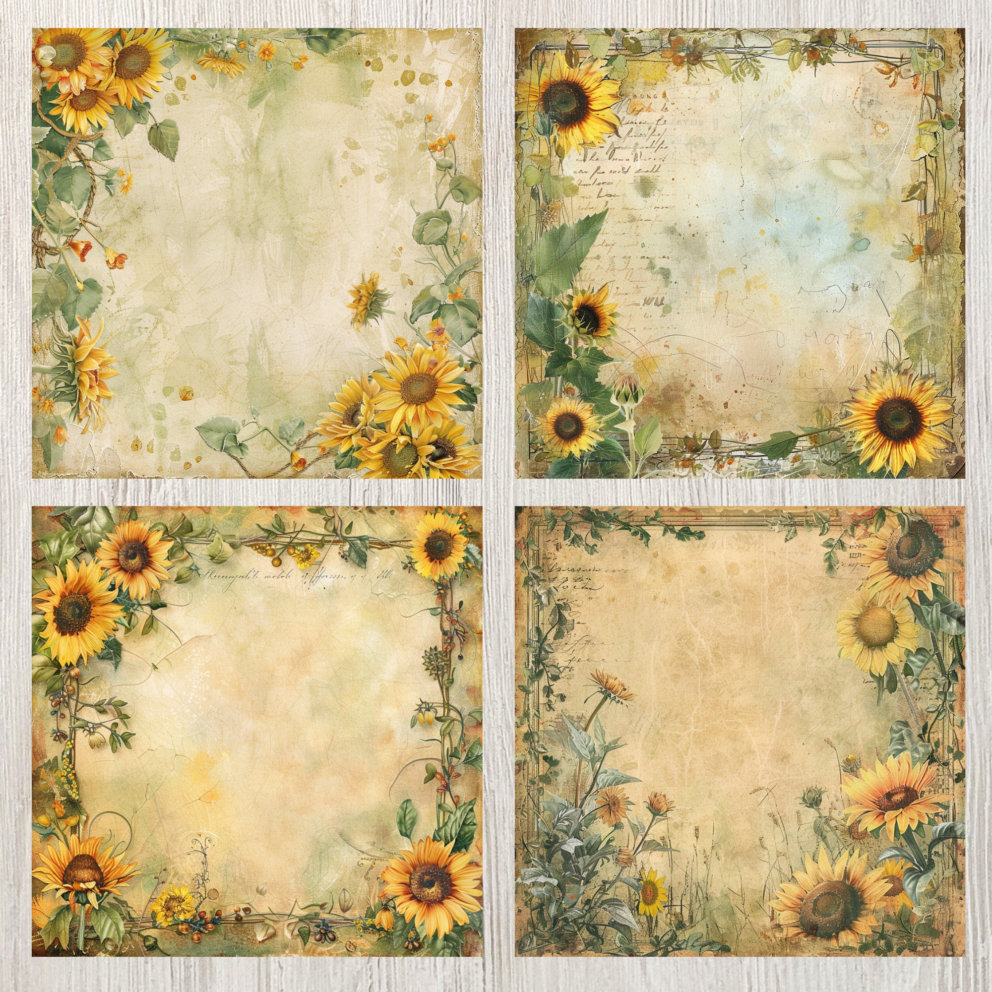 Sunflower Border Printable Digital Paper Pack | Background | Card ...