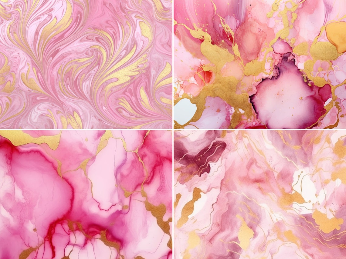 Pink and Gold Marble Digital Paper | Marble Look | Alcohol Ink ...