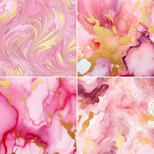 Pink and Gold Marble Digital Paper | Marble Look | Alcohol Ink ...