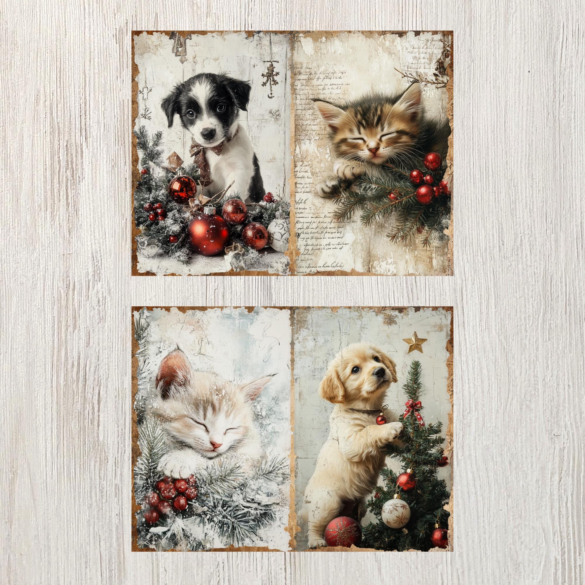 Christmas Pet Junk Journal Page Bundle Printable Cat Scrapbook Paper ...