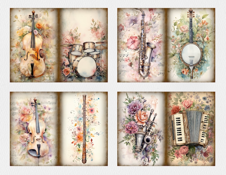 Musical Instruments Printable Paper | Junk Journal Pages | Music Notes ...