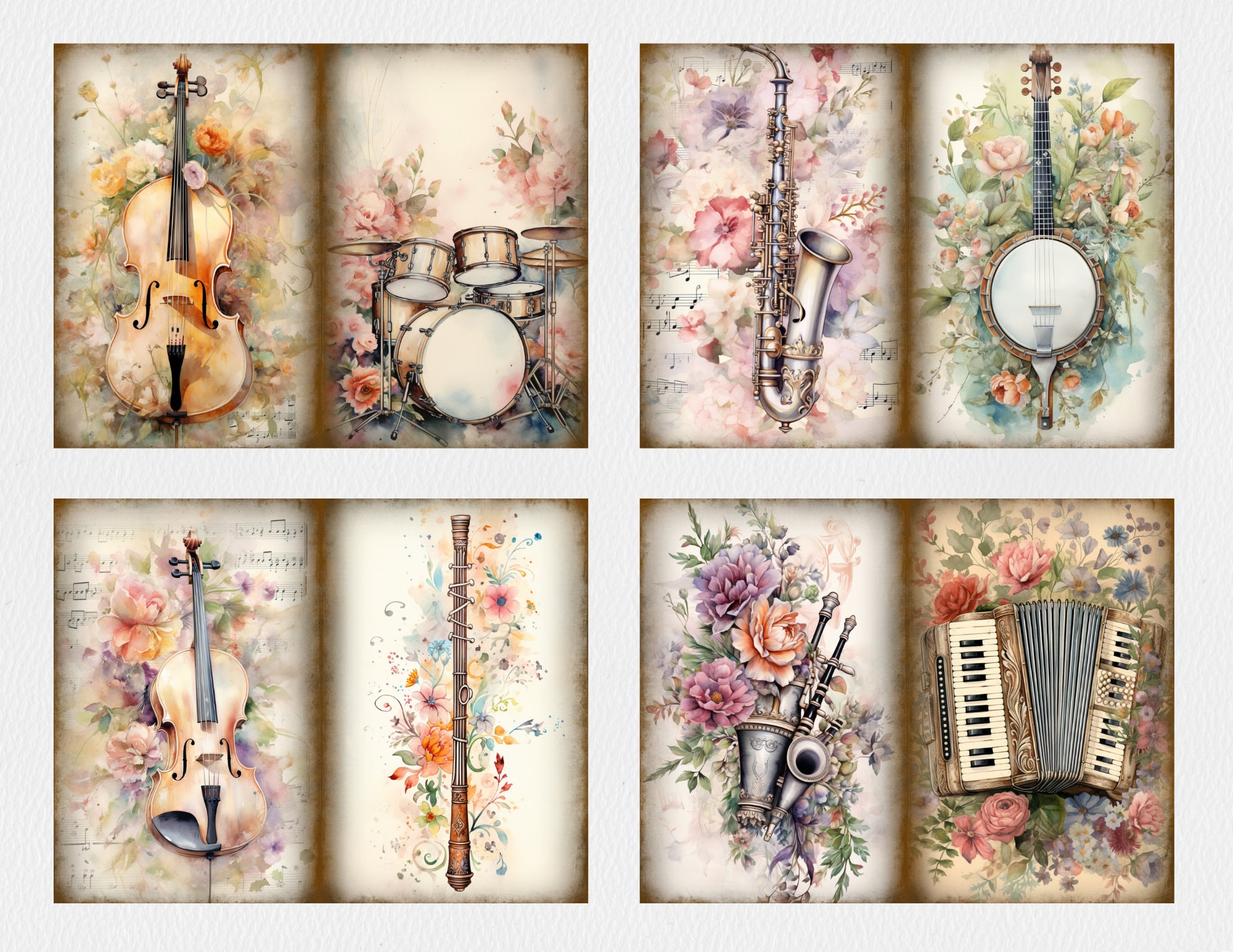 Musical Instruments Printable Paper | Junk Journal Pages | Music Notes ...