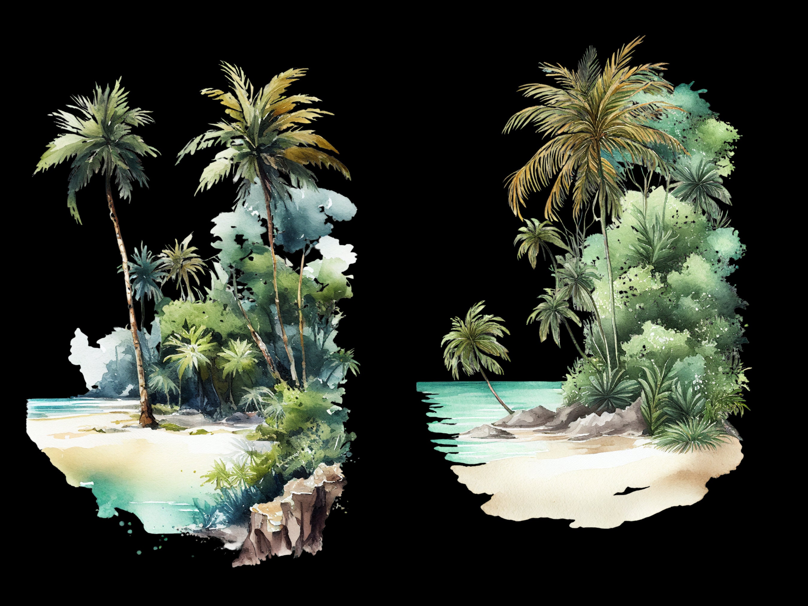 Watercolor Tropical Beach Clipart Bundle Tropical Beach Digital Images ...