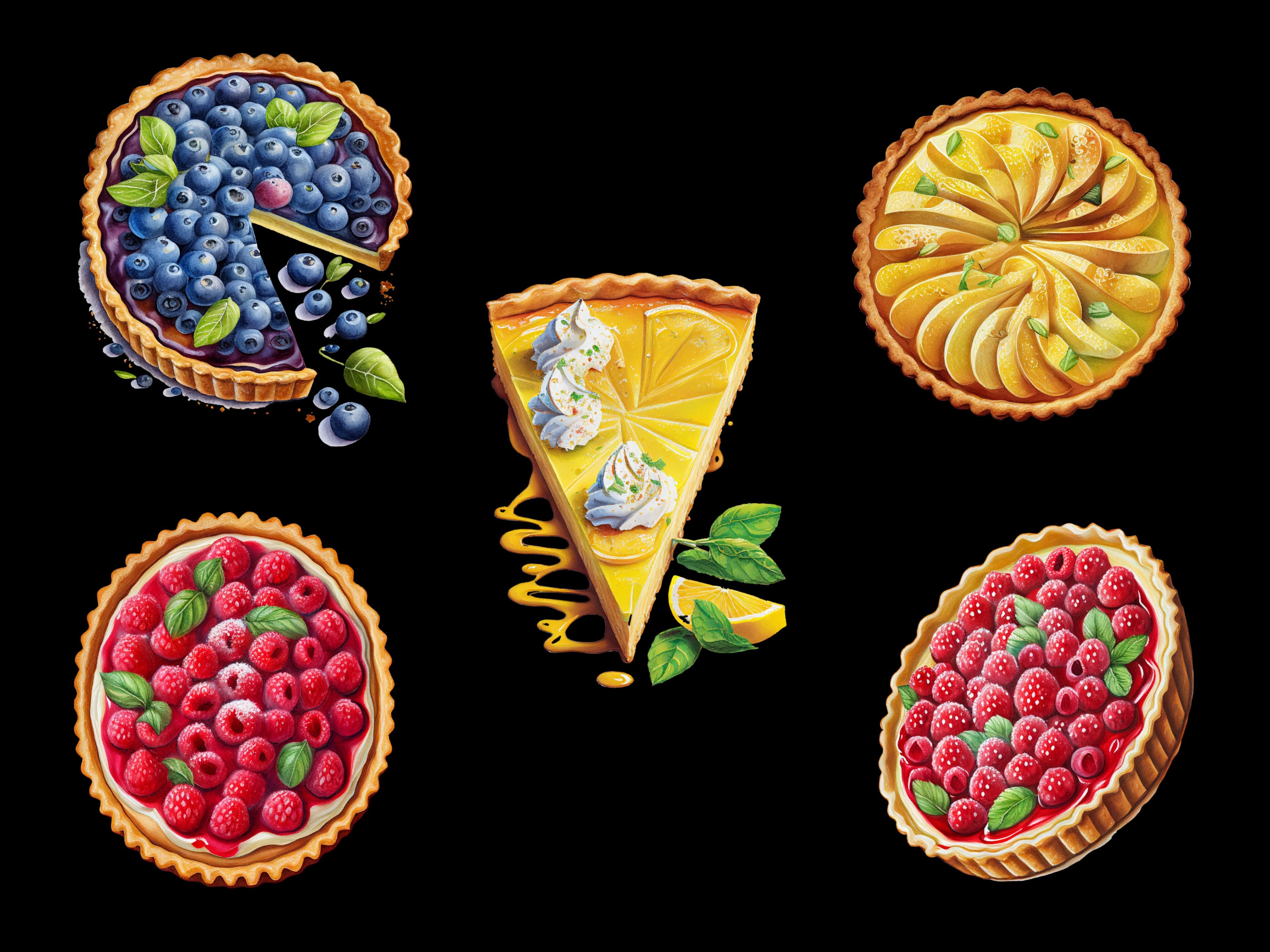 Watercolor Tart Clipart Bundle Dessert Digital Images Tart Graphics ...