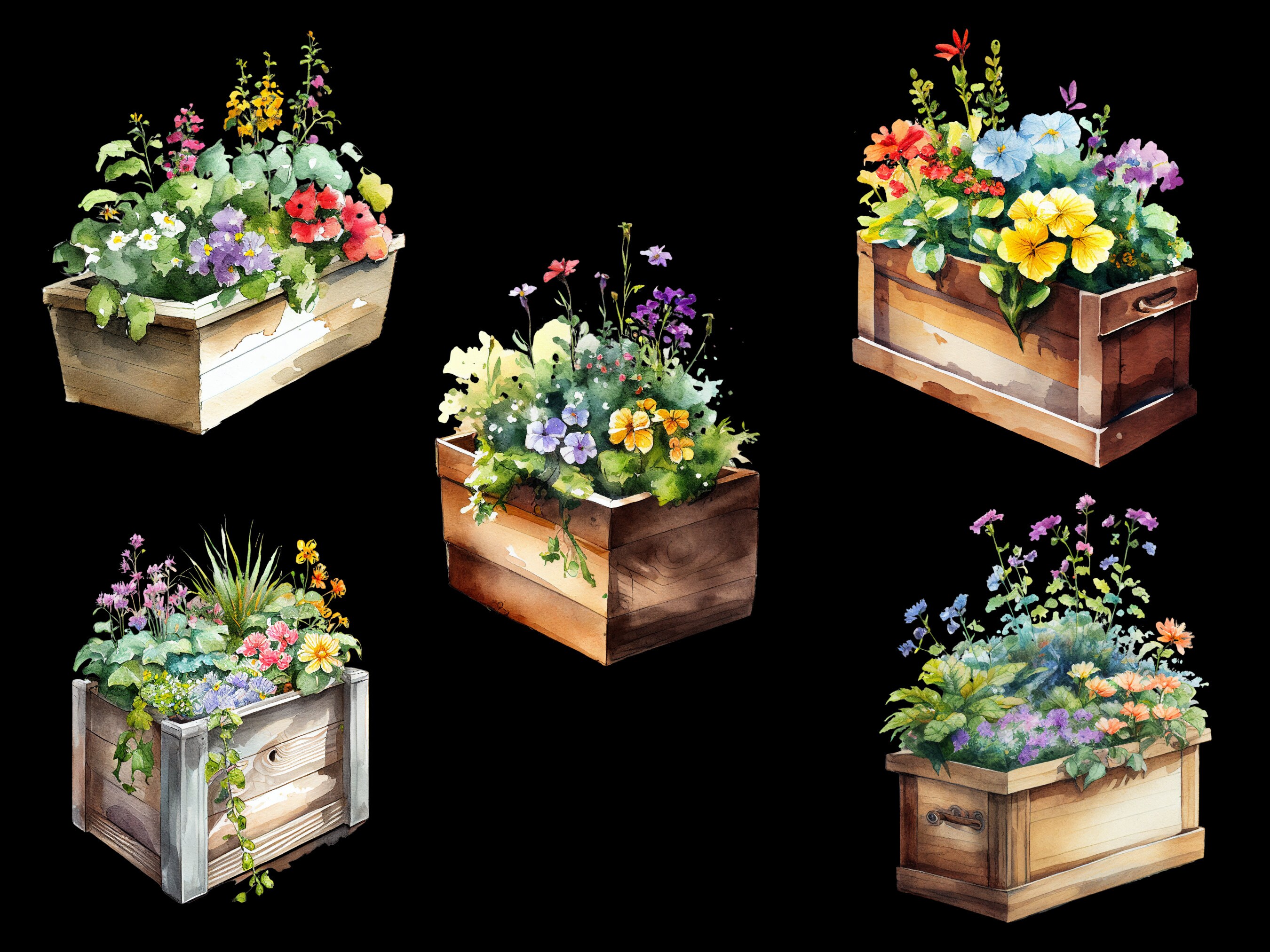 Watercolor Planter Box Clipart Bundle Planter Box Digital Images ...