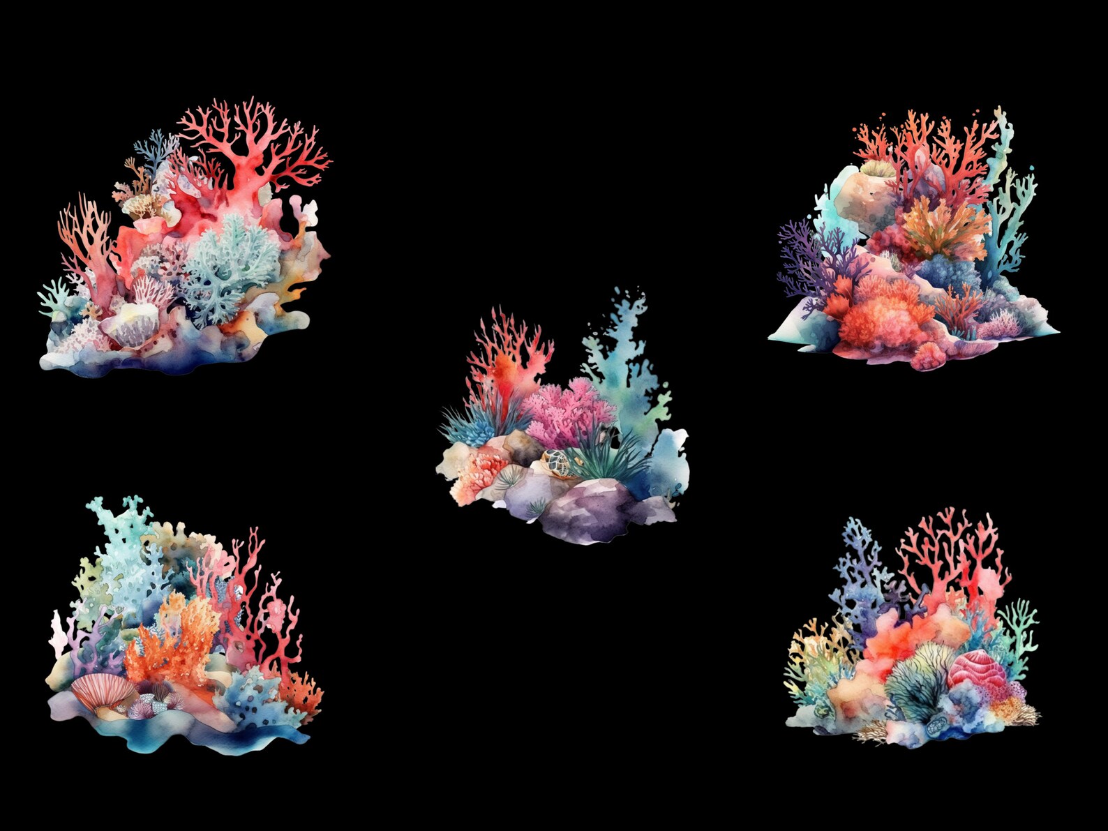 Watercolor Coral Reef Clipart Coral Reef PNG Ocean PNG - Etsy